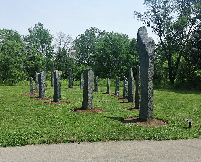 Stonehenge meets Illinois in this arrangement of vertical monoliths. Standing among them feels like stepping into a sacred space.
