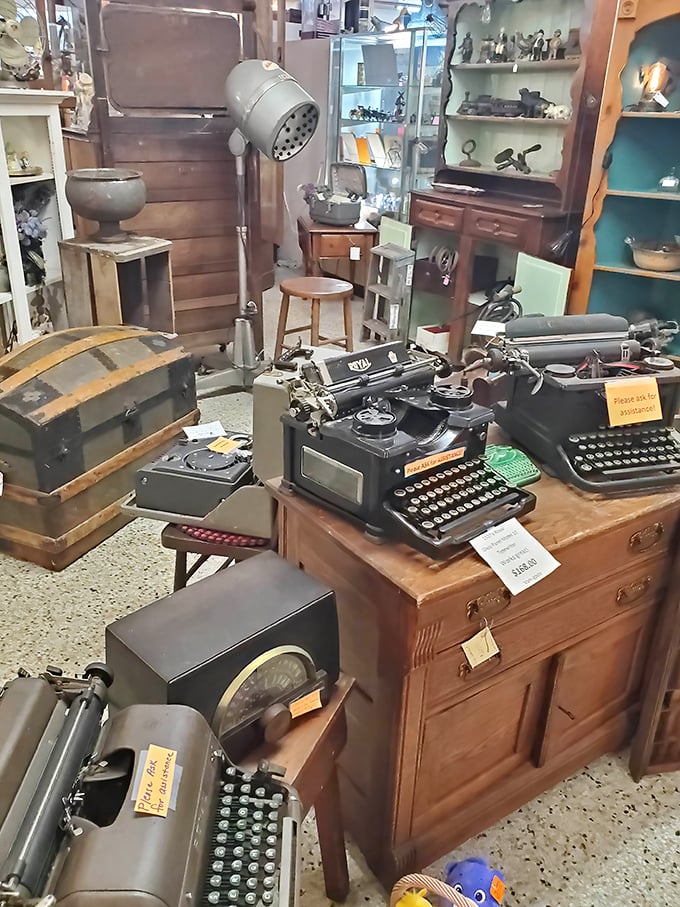 Vintage typewriters waiting for their second act&mdash;from writing the Great American Novel to becoming the coolest Zoom background conversation starter.