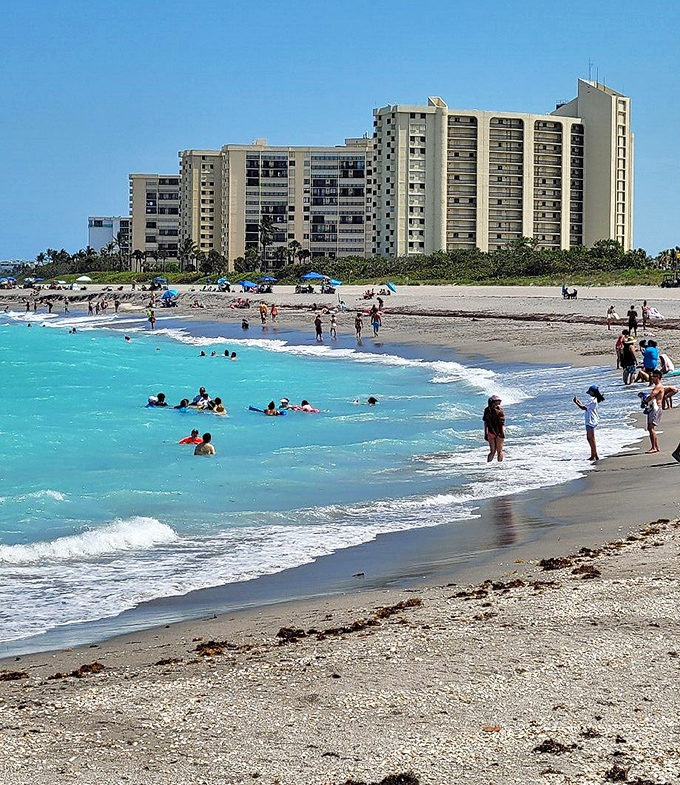 The Atlantic's gentle waves create nature's perfect playground—no batteries required, unlimited splashing encouraged.