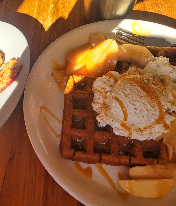 Waffles aren't merely breakfast at Lucky's&mdash;they're an art form topped with seasonal fruit and whipped cream that would make Belgian waffle masters weep with joy.