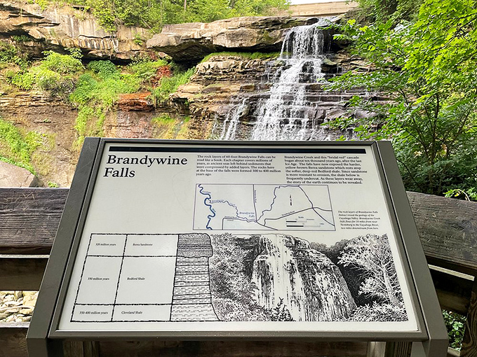 Knowledge enhances beauty. This interpretive sign reveals the geological story behind the falls &ndash; like getting the director's commentary on nature's masterpiece.