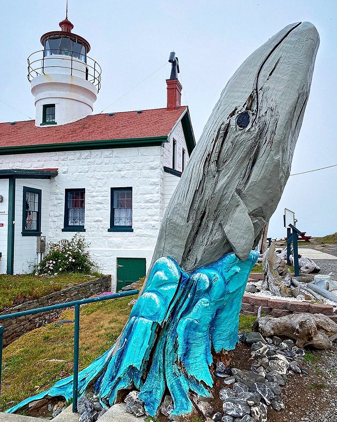 This magnificent whale sculpture seems to be saying, "I've seen things out there you wouldn't believe." A maritime sentinel with stories to tell.