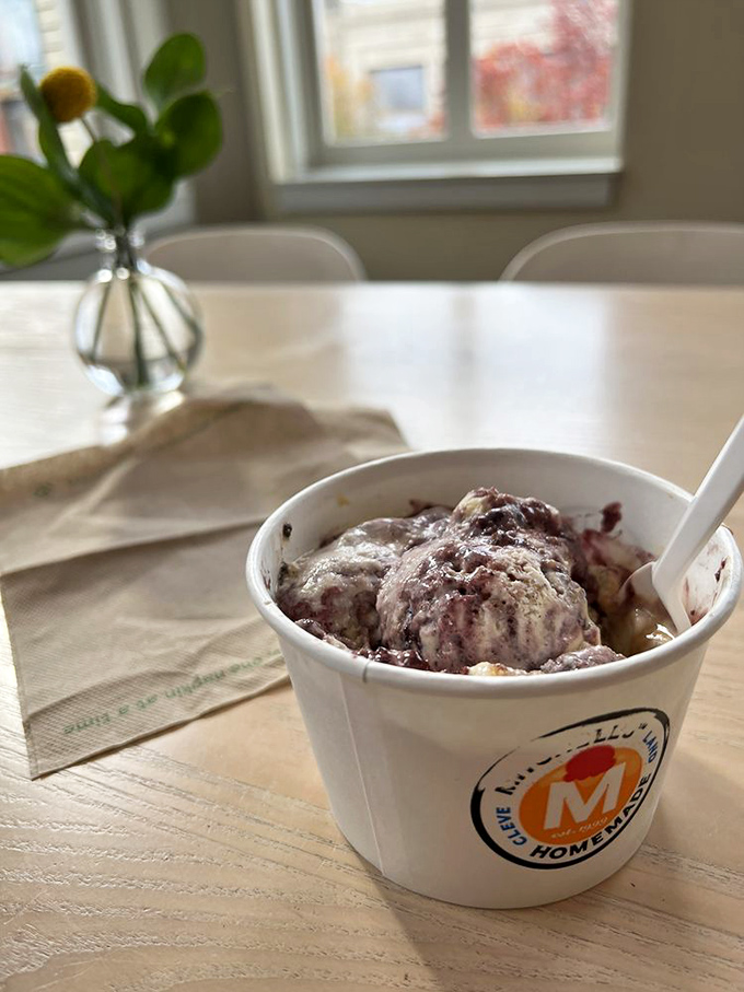 Wild berry meets creamy canvas in this cup of purple perfection. Berry-picking memories without the mosquito bites.