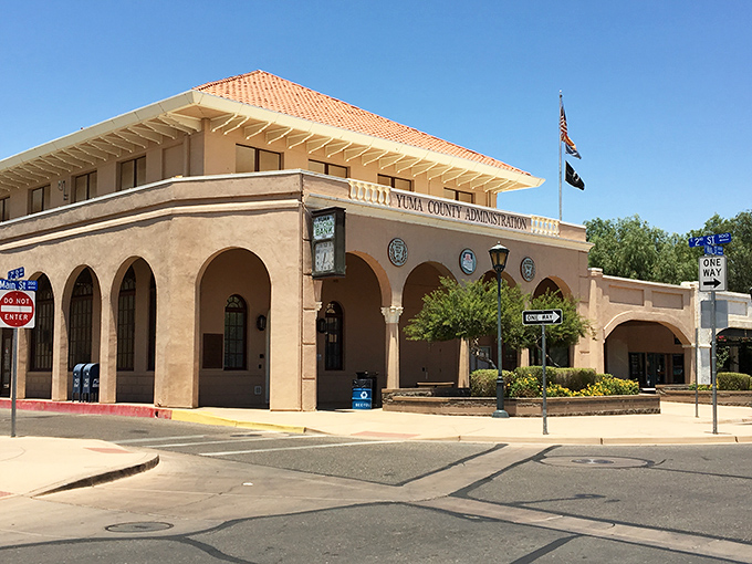 Yuma County's administration building showcases the region's Spanish-influenced architecture, where even government business feels a little more vacation-like.