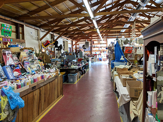 Rustic charm meets organized chaos. The wooden beams overhead have witnessed countless "eureka!" moments as shoppers spot that perfect item.