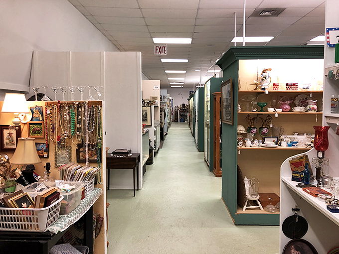 The endless hallway effect that makes antique mall veterans say, "Just one more booth" until closing time catches them by surprise.