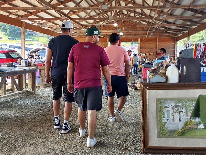 Three friends on the hunt, walking the time-honored path of flea market adventurers since the dawn of "I could probably use that someday."