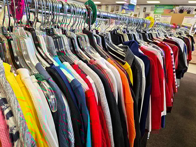 A rainbow of possibilities hanging neatly by color&mdash;like a wardrobe consultant organized everything just for your shopping pleasure.