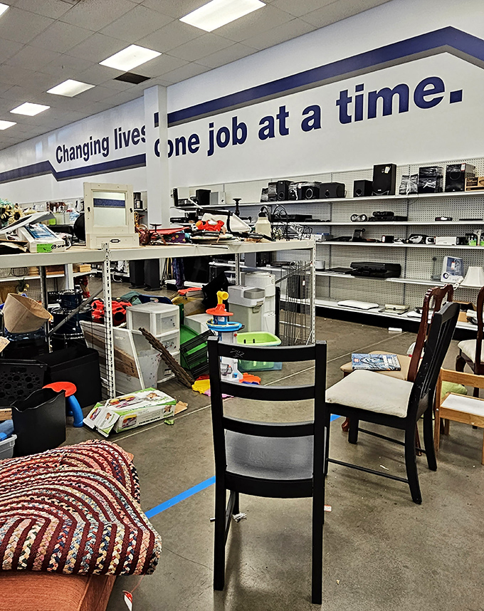 "Changing lives, one job at a time." Beyond bargains, this mission statement reminds shoppers that each purchase supports meaningful community work.