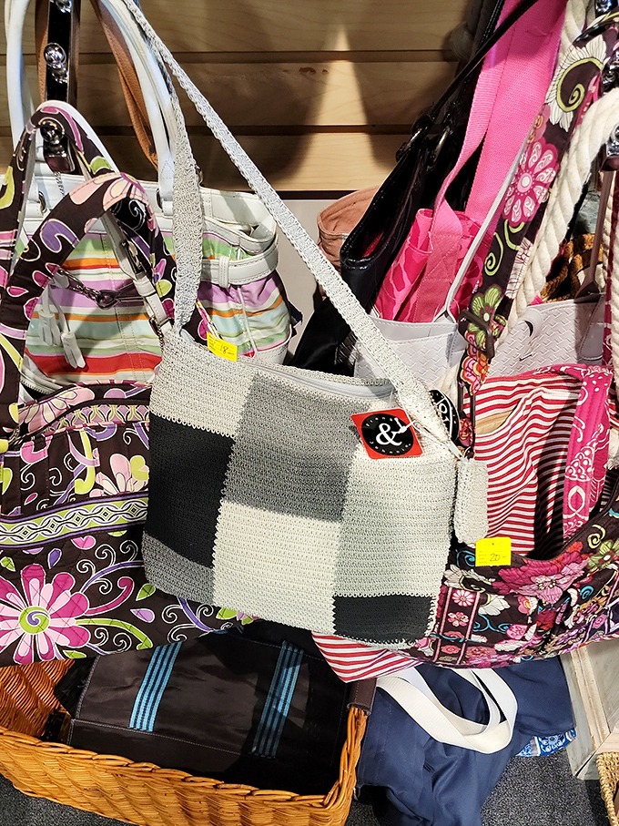 Handbag paradise where vintage meets vibrant. That checkered tote might just become your new favorite conversation starter.