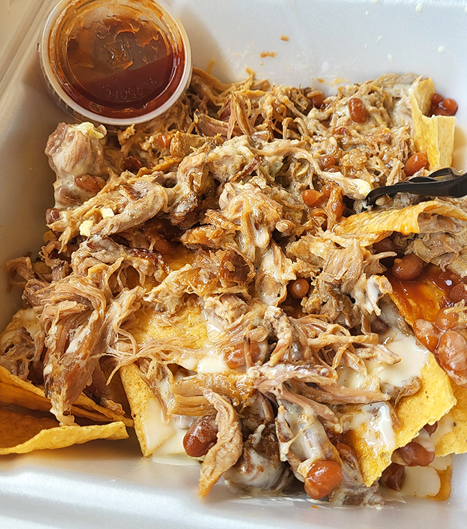 Barbecue nachos: where Tennessee smoke meets Tex-Mex structure. A glorious fusion that somehow improves upon both culinary traditions.
