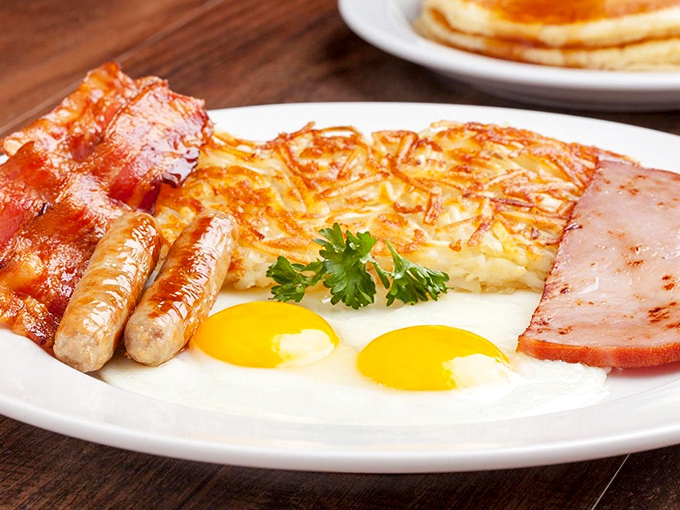 Breakfast perfection on a plate. This spread would make Ron Swanson weep tears of pure, protein-filled joy.