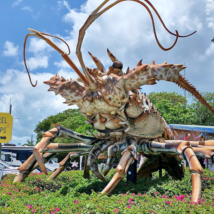 Up close, Betsy's head showcases the remarkable craftsmanship, with antennae stretching skyward like they're searching for passing satellites.