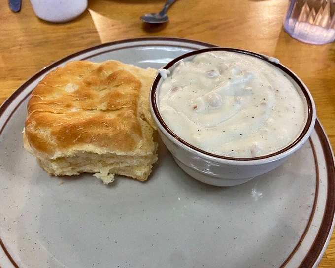 A proper biscuit and gravy should require no knife&mdash;just a willing fork and a grateful heart. This one passes the test beautifully.