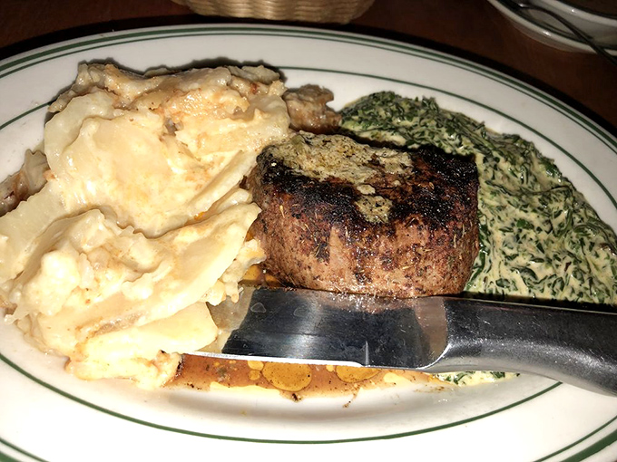 The blackened filet mignon sits regally alongside creamed spinach and mashed potatoes&mdash;a triumvirate of comfort that speaks directly to your soul.