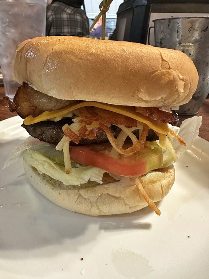 Behold the architecture of a proper diner burger&mdash;where each layer is structural engineering at its most delicious.