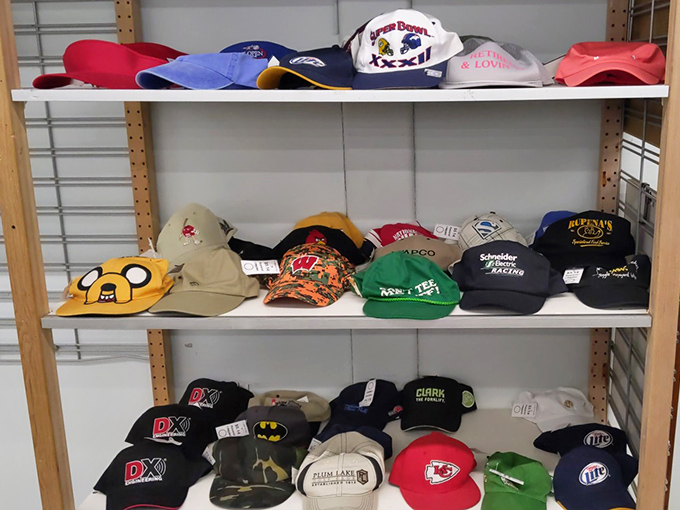The hat section: where you can try on new personalities for less than the cost of a fancy coffee. Adventure awaits, one cap at a time!