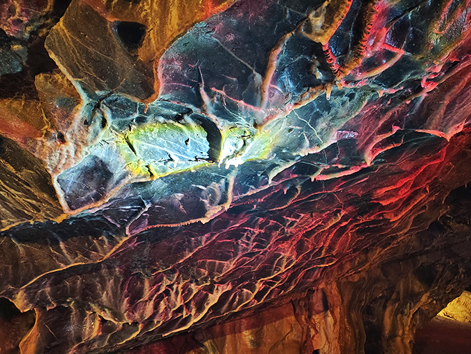 Stalactites hang like nature's chandeliers, each one a testament to water's persistence and limestone's willingness to go with the flow.