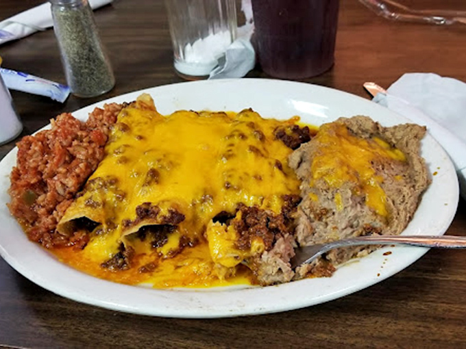 Cheese enchiladas swimming in vibrant sauce &ndash; proof that Mary's doesn't just master Texas classics, but ventures successfully across the border too.
