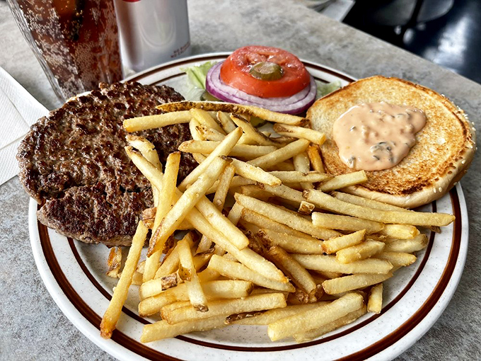 This cheeseburger and fries combo proves Chuck's lunch game is just as strong as their breakfast reputation.