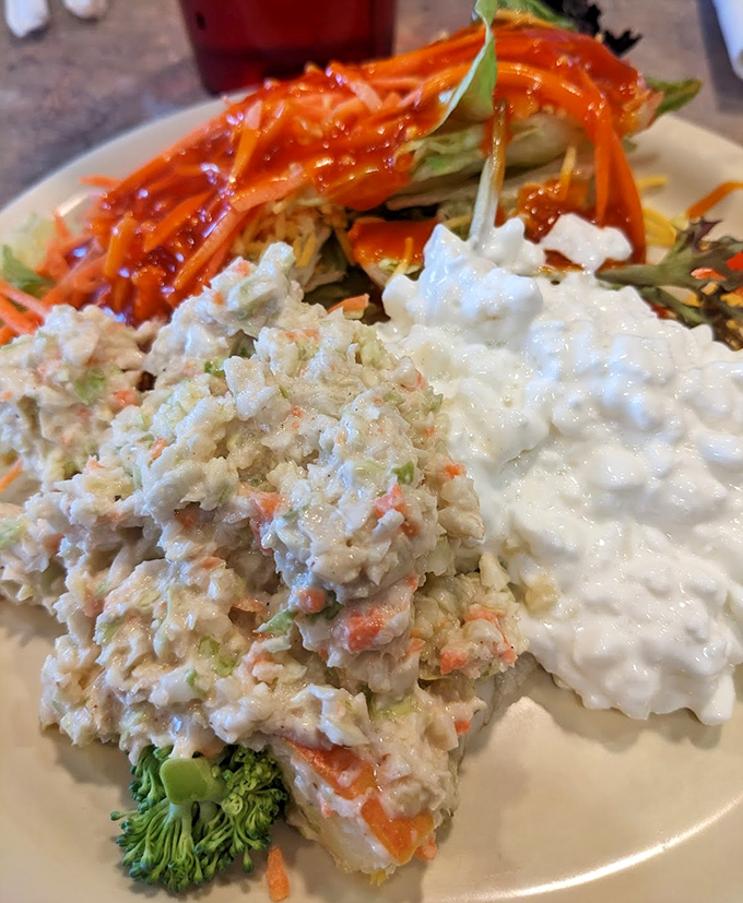 This chicken salad plate looks like what happens when comfort food goes to finishing school.