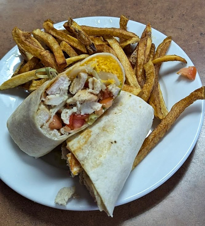 That chicken wrap is packed tighter than a rush-hour subway car, but infinitely more enjoyable to experience.