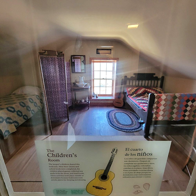 The children's bedroom offers a glimpse into 19th-century family life. No iPad charging stations here&mdash;just quilts, a guitar, and endless ocean views.