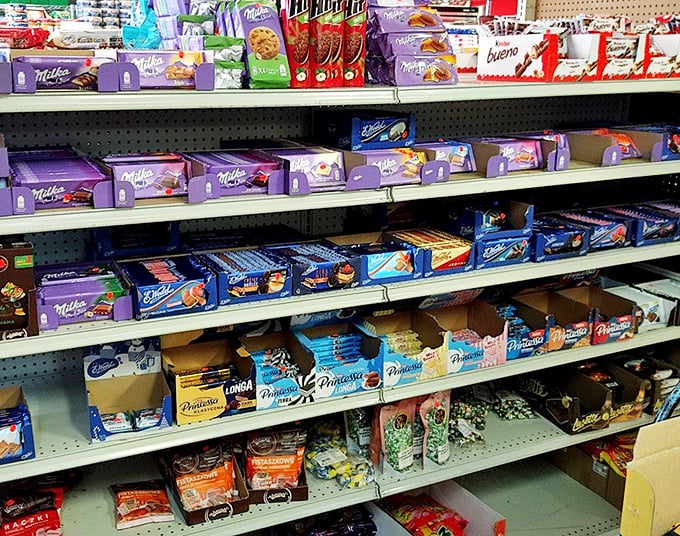 European chocolate displays that make American candy aisles look like they're not even trying. Milka and friends stand ready to revolutionize your snack drawer.