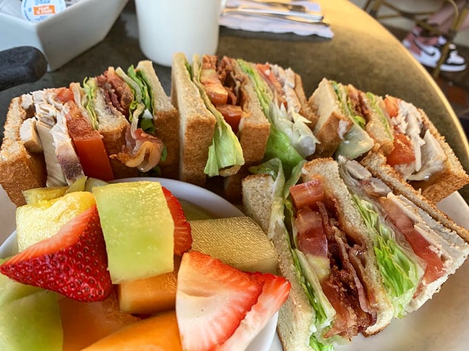 This club sandwich towers like a delicious skyscraper, packed with layers of pure satisfaction.
