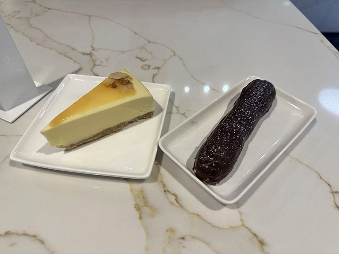 A classic &eacute;clair and cheesecake duo that would make even the most disciplined dieter weak at the knees. Worth every calorie and then some.