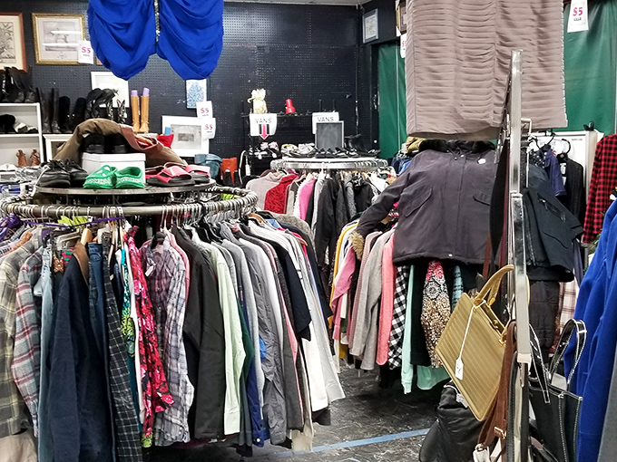 Clothing racks packed tighter than a subway car at rush hour. The thrill of the hunt is finding that perfect jacket hiding between yesterday's fashions.