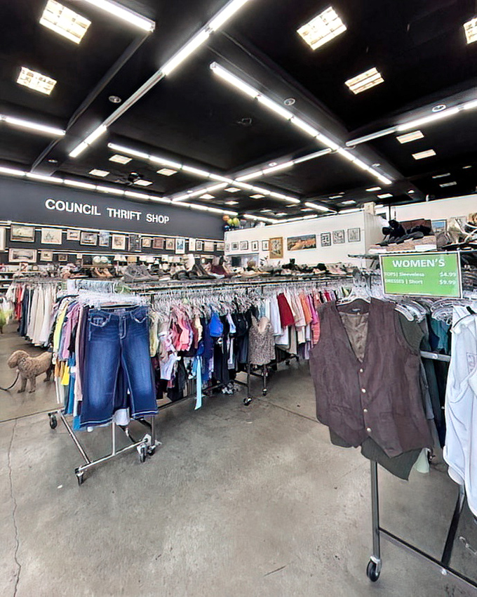 The women's clothing section: where patience and persistence can transform a $5 investment into "Where did you get that amazing outfit?"