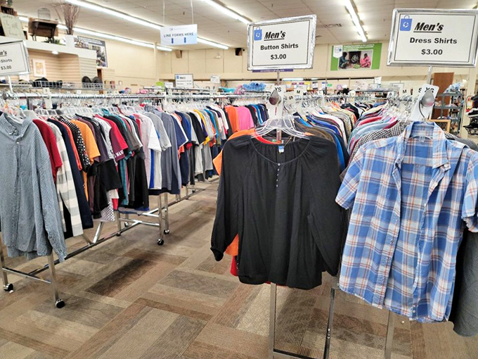 Men's shirts for $3? The clothing section's organization and pricing would make Marie Kondo and your accountant equally joyful.