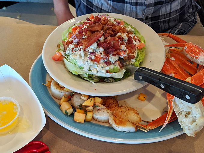 Even the salads here seem to whisper, "But have you considered adding some crab to this?"