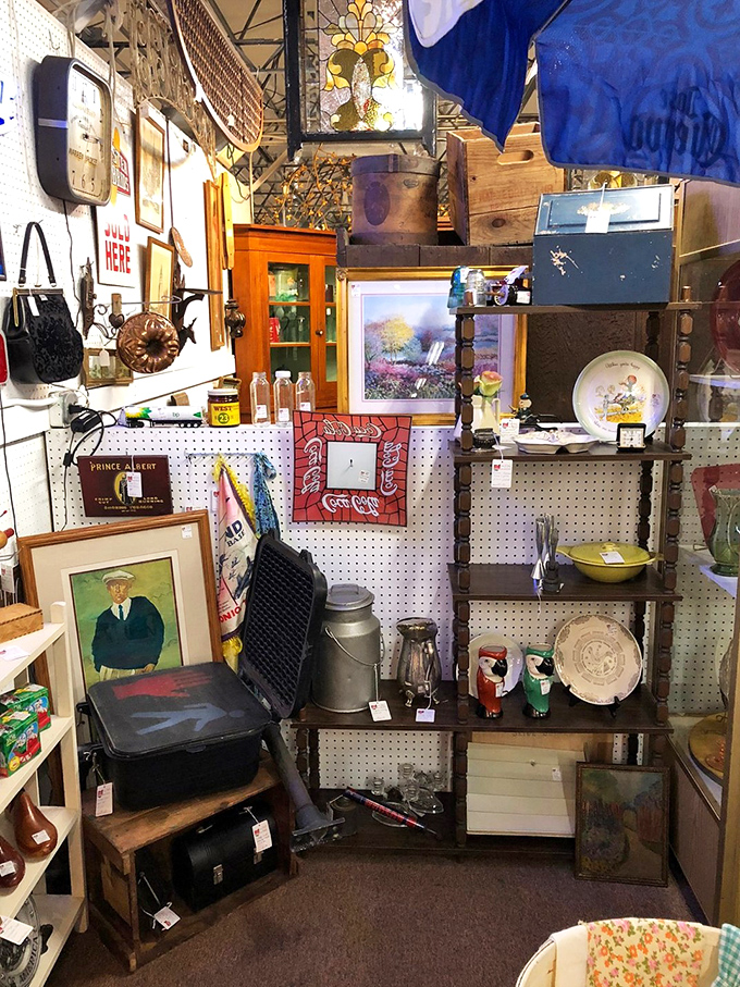 A perfectly curated chaos of Americana &ndash; where Coca-Cola memorabilia mingles with vintage tools in a dance of nostalgic delight.