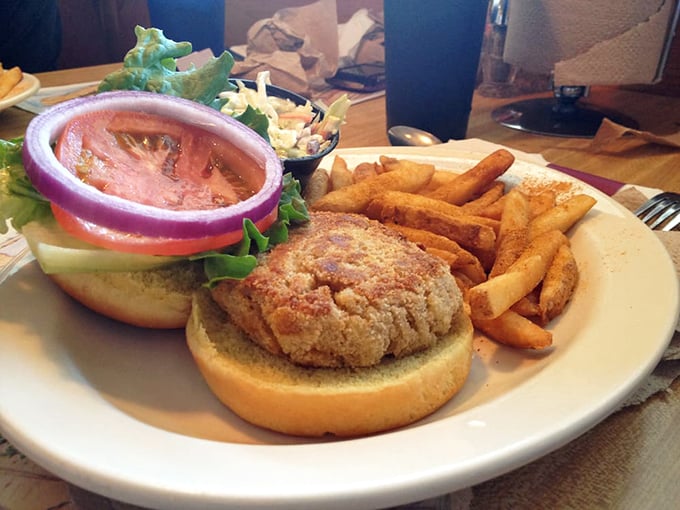 The legendary crab cake sandwich in all its glory. Like finding buried treasure, except this gold comes with french fries. 