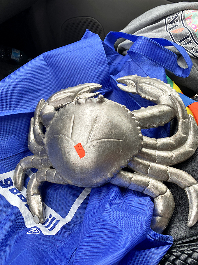 This silver crab isn't swimming away anytime soon. Coastal-themed treasures like this are quintessential Myrtle Beach finds that give homes local character.