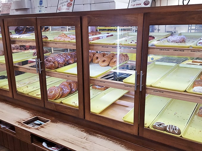 The donut display that's caused more internal debates than choosing a Netflix show. "Just one" becomes "maybe three" faster than you can say glazed.