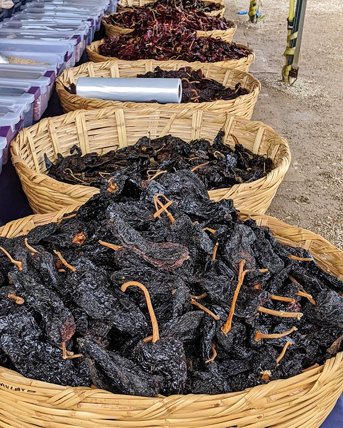 Dried chile heaven! These baskets contain the secret ingredients to authentic flavors that no amount of store-bought seasoning packets can replicate.