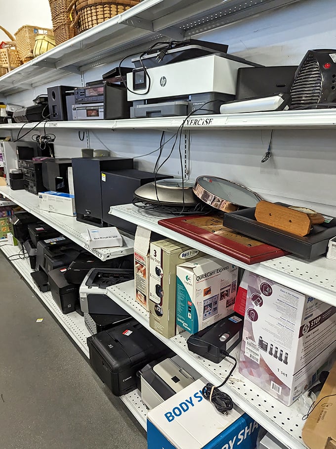 The electronics section: where yesterday's must-have gadgets await their comeback tour. That printer might outlast the one you just bought new.