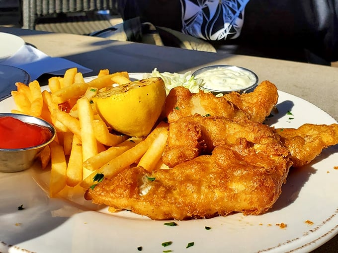 Fish and chips that would make a British pub jealous. The perfect golden ratio of crispy batter to flaky fish&mdash;mathematics you can actually taste.