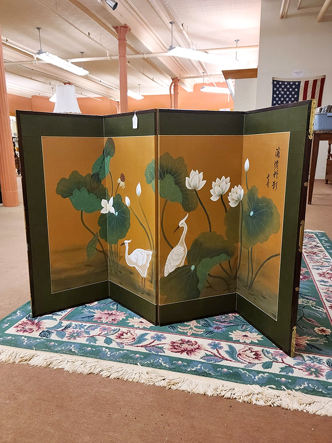 This elegant folding screen tells stories of lotus gardens and graceful cranes&mdash;instant sophistication for any room needing a conversation piece.