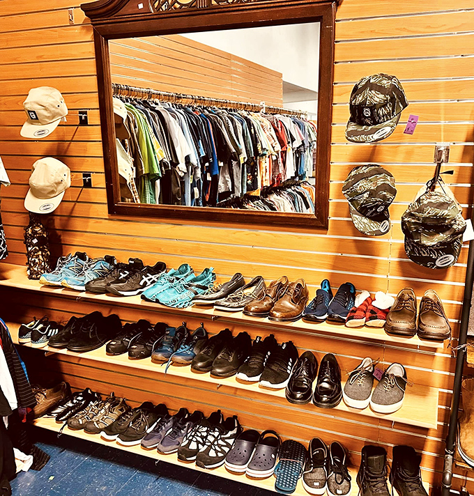 Shoe heaven for the budget-conscious fashionista. From barely-worn loafers to pristine sneakers, these shelves tell tales of impulse purchases and changing fashion sense.