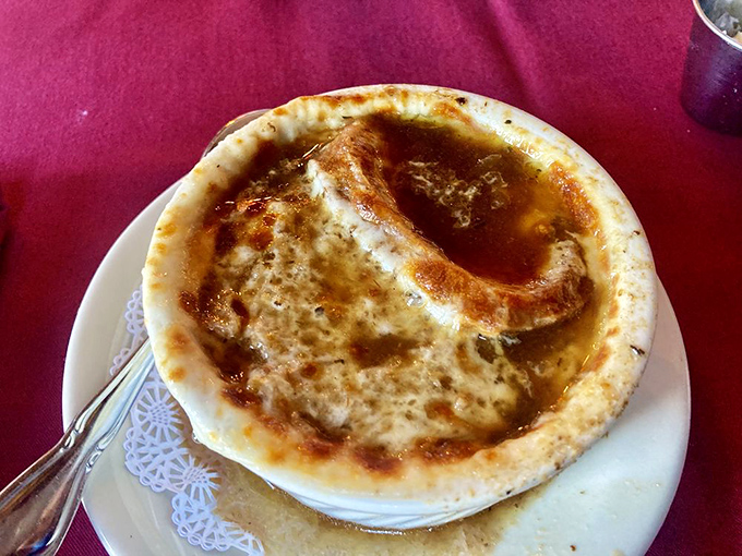 French onion soup that's achieved the perfect cheese-to-broth ratio – the culinary equivalent of finding the Holy Grail, but with more caramelized onions.