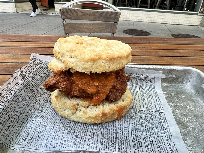 This isn't just a chicken sandwich; it's a masterclass in crunch-to-bun ratio that would make Colonel Sanders rethink his entire approach.