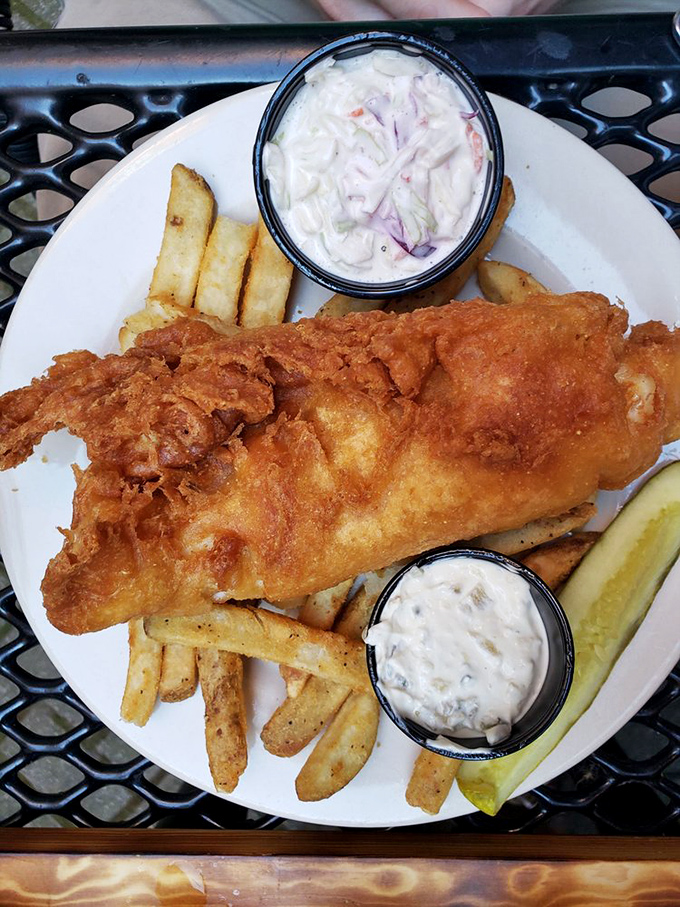Golden-fried walleye that's worth crossing state lines for. Lake Erie's finest catch, transformed into crispy perfection with fries and house-made slaw.