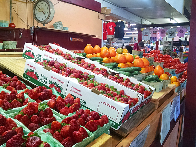 Nature's candy display! These strawberries didn't spend two weeks on a truck&mdash;they remember what actual sunshine feels like..