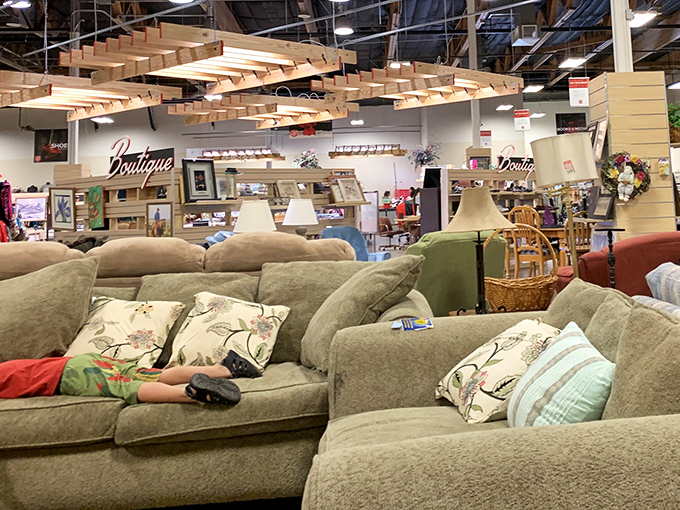 Comfortable furniture displays create living room vignettes that would make HGTV designers weep with envy.