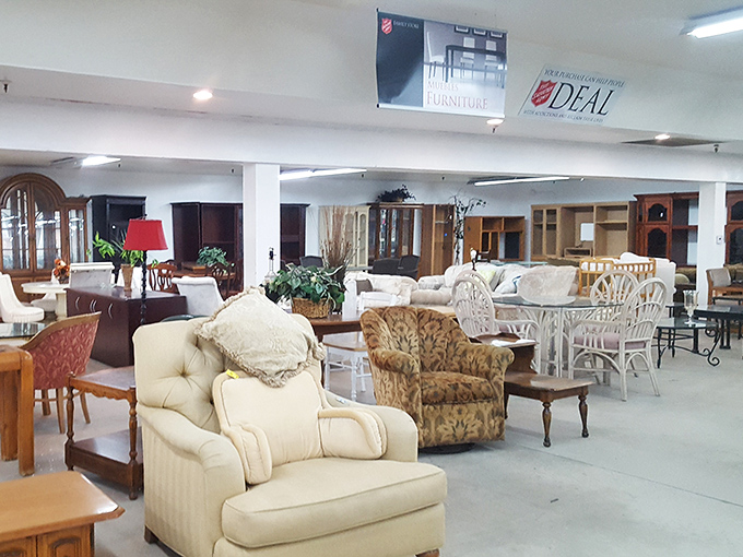 The furniture section resembles a living room museum spanning decades, where mid-century meets millennium in perfect harmony.