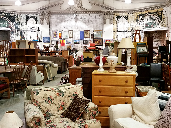 Furniture vignettes showcase possibilities for your own living space. That floral couch might look dated until paired with the perfect mid-century lamp and pine dresser.